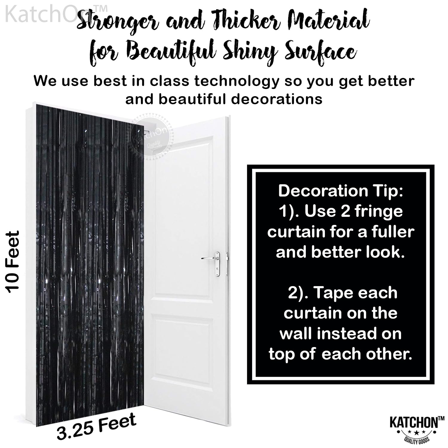 KatchOn XtraLarge Foil Black streamers - 3.2x10 Feet, Pack of 2 | Black Backdrop for Black Birthday Decorations | Black Backdrop Curtain, Black Fringe Backdrop for Graduation Decorations Class of 2024