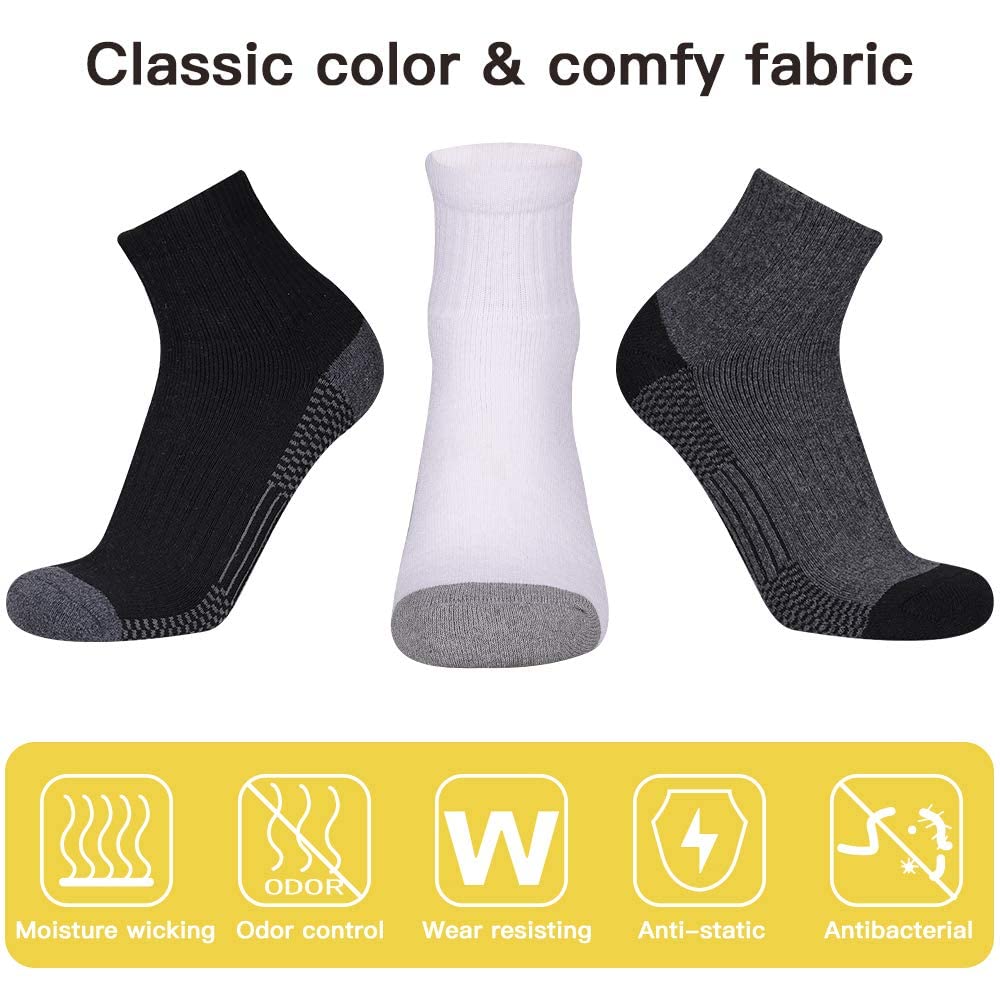 COOVAN Men's Athletic Ankle Socks 12 Pack Mens Cushion Comfort Casual Running Sock Size 10-13