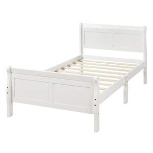 CJLMN Wood Bed Frame Twin Size Platform Bed with Headboard Footboard Wooden Slat Support Mattress Foundation Bedroom Furniture (White)