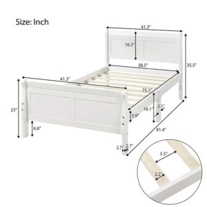 CJLMN Wood Bed Frame Twin Size Platform Bed with Headboard Footboard Wooden Slat Support Mattress Foundation Bedroom Furniture (White)