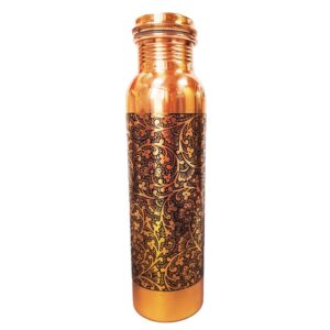 VIBRANIC Aquatic Copper Water Bottle 34oz - Leak Proof - Ayurvedic Copper Bottle for Sports, Fitness, Yoga - Natural Health Benefits - DARK EMBOSSED - Made in India