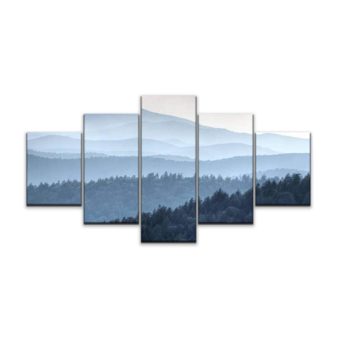 Skipvelo Layers of The Great Smoky Mountains Wall Art Canvas Prints Pictures Paintings Artwork Home Decor Stretched and Framed - 5 Pieces