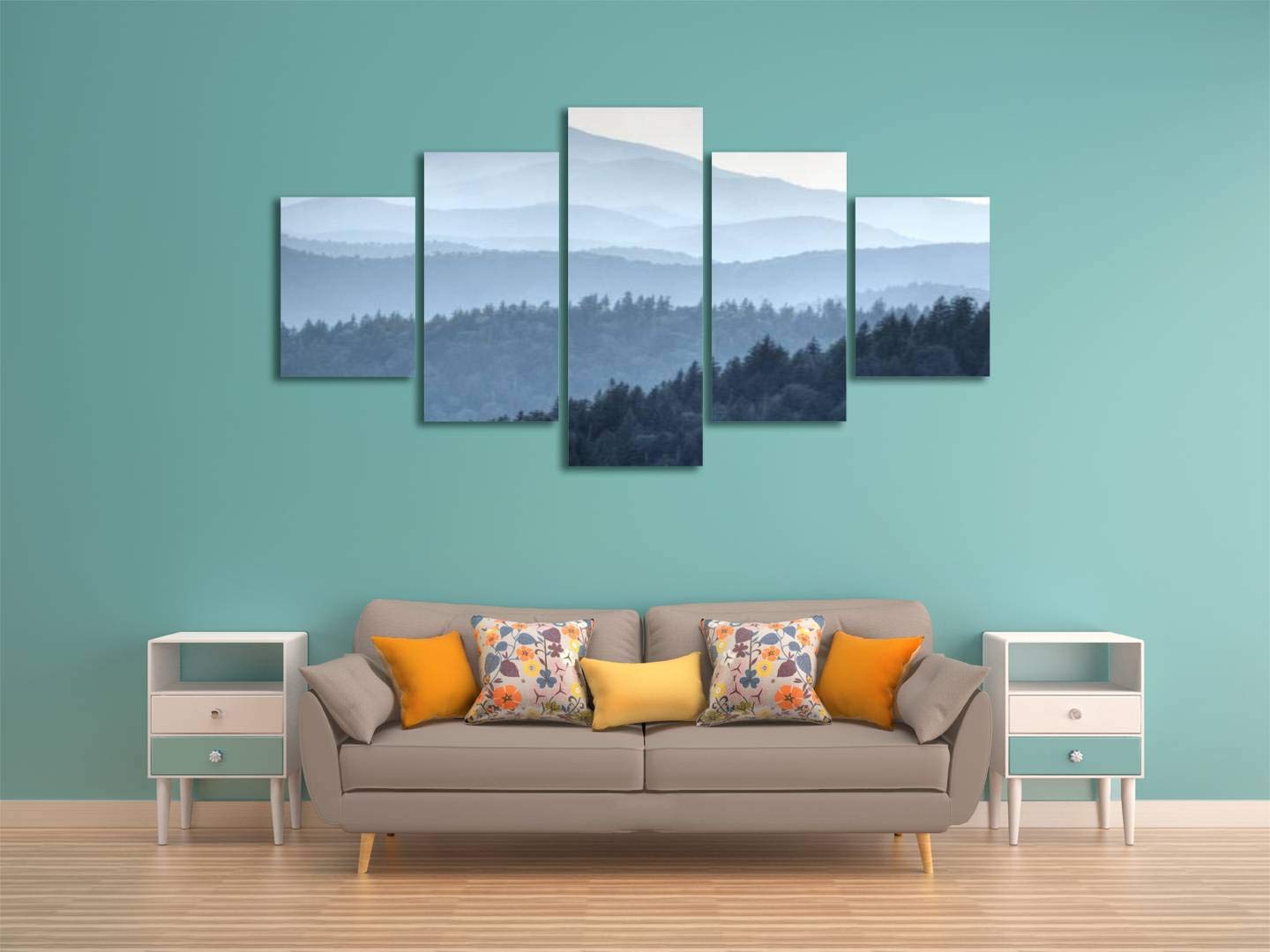 Skipvelo Layers of The Great Smoky Mountains Wall Art Canvas Prints Pictures Paintings Artwork Home Decor Stretched and Framed - 5 Pieces