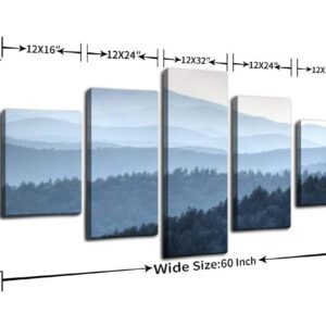 Skipvelo Layers of The Great Smoky Mountains Wall Art Canvas Prints Pictures Paintings Artwork Home Decor Stretched and Framed - 5 Pieces