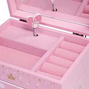 BEAUDORA Jewelry Music Box Wooden Pink Princess Dream Castle Storage Organizer Chest Girls Gift For Alice Melody