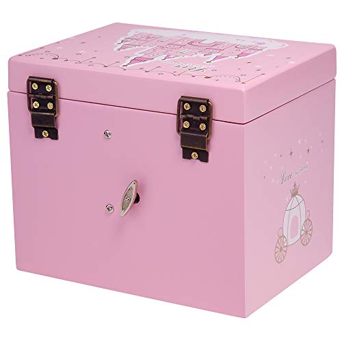 BEAUDORA Jewelry Music Box Wooden Pink Princess Dream Castle Storage Organizer Chest Girls Gift For Alice Melody