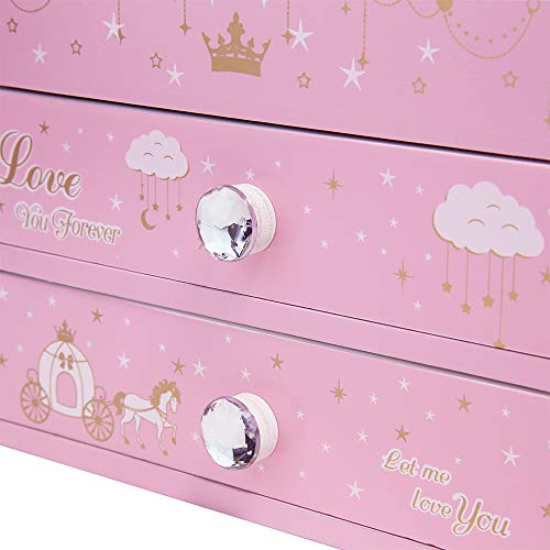 BEAUDORA Jewelry Music Box Wooden Pink Princess Dream Castle Storage Organizer Chest Girls Gift For Alice Melody