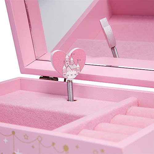 BEAUDORA Jewelry Music Box Wooden Pink Princess Dream Castle Storage Organizer Chest Girls Gift For Alice Melody