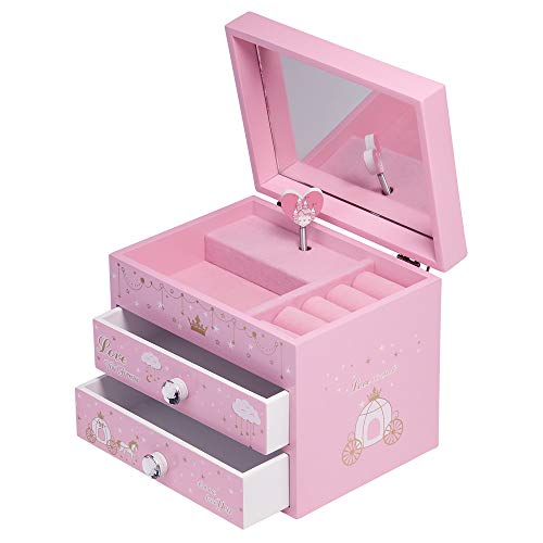 BEAUDORA Jewelry Music Box Wooden Pink Princess Dream Castle Storage Organizer Chest Girls Gift For Alice Melody