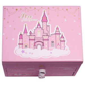 BEAUDORA Jewelry Music Box Wooden Pink Princess Dream Castle Storage Organizer Chest Girls Gift For Alice Melody