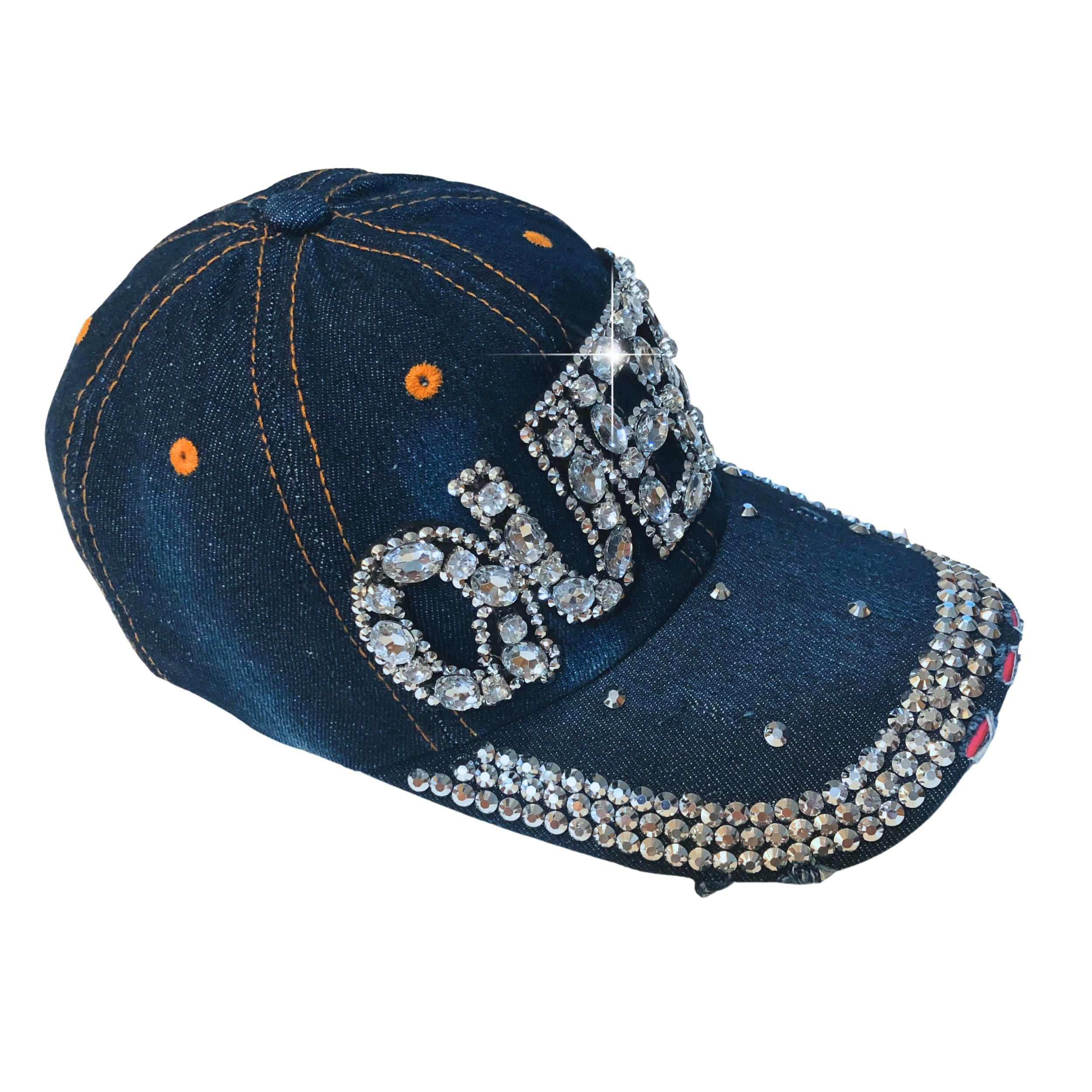 Popfizzy Bling Queen Hat for Women, Bling Bling Rhinestone Denim Hat, Distressed Baseball Cap, Bejeweled Bedazzled Ball Cap