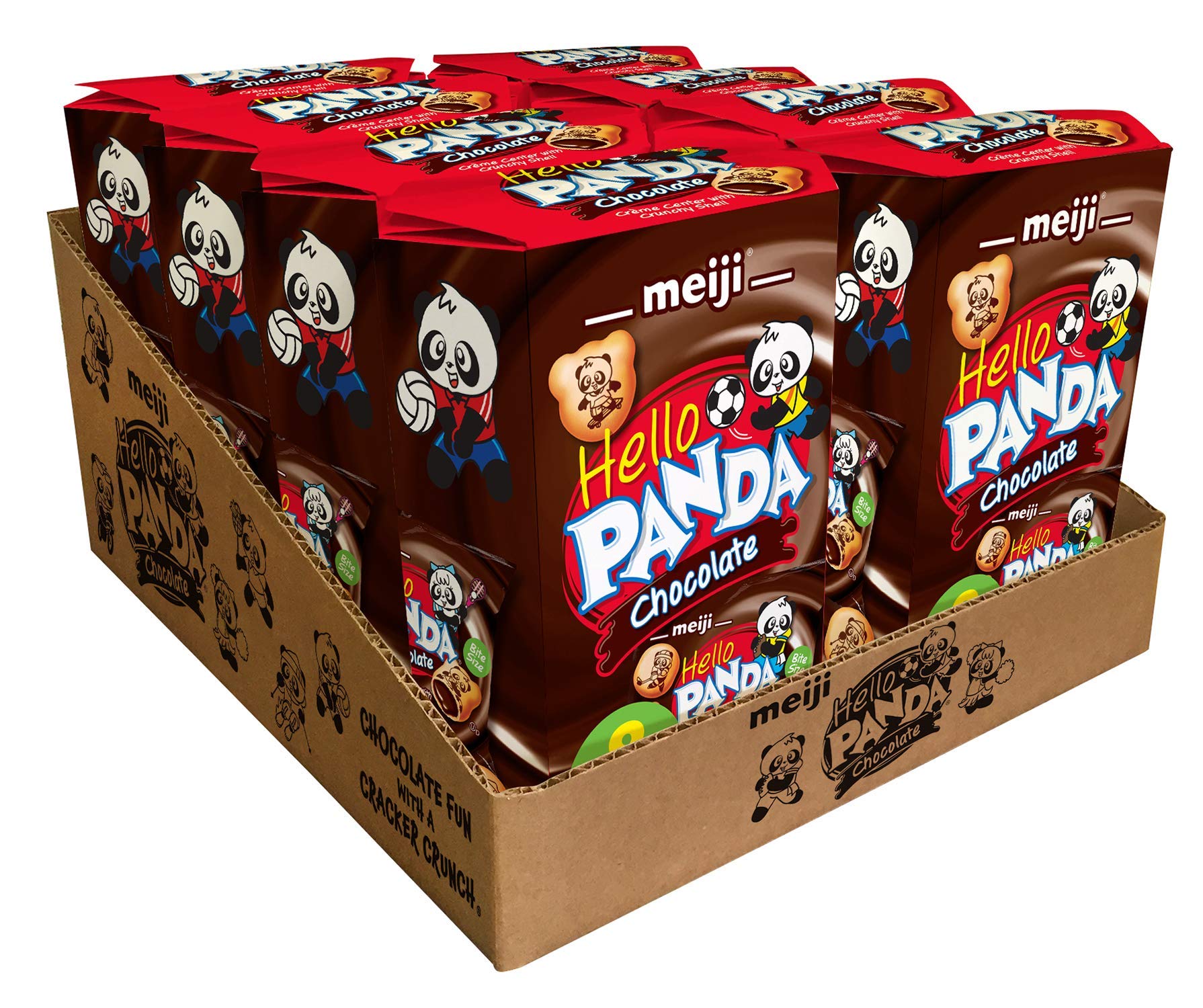 Meiji Hello Panda Cookies, Chocolate Crème Filled - 6 oz, Pack of 8, 64 Bags Total - Bite Sized Cookies with Fun Panda Sports