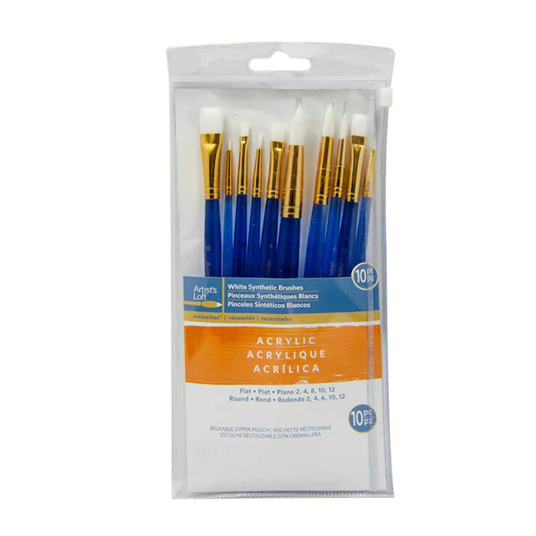 Necessities White Synthetic Acrylic Round & Flat 10 Piece Brush Combo by Artist's Loft