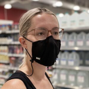 BUILT Washable and Breathable Cotton Face Mask with Adjustable Ear Loops, Nose Wire and PM2.5 Filters Black 5275422