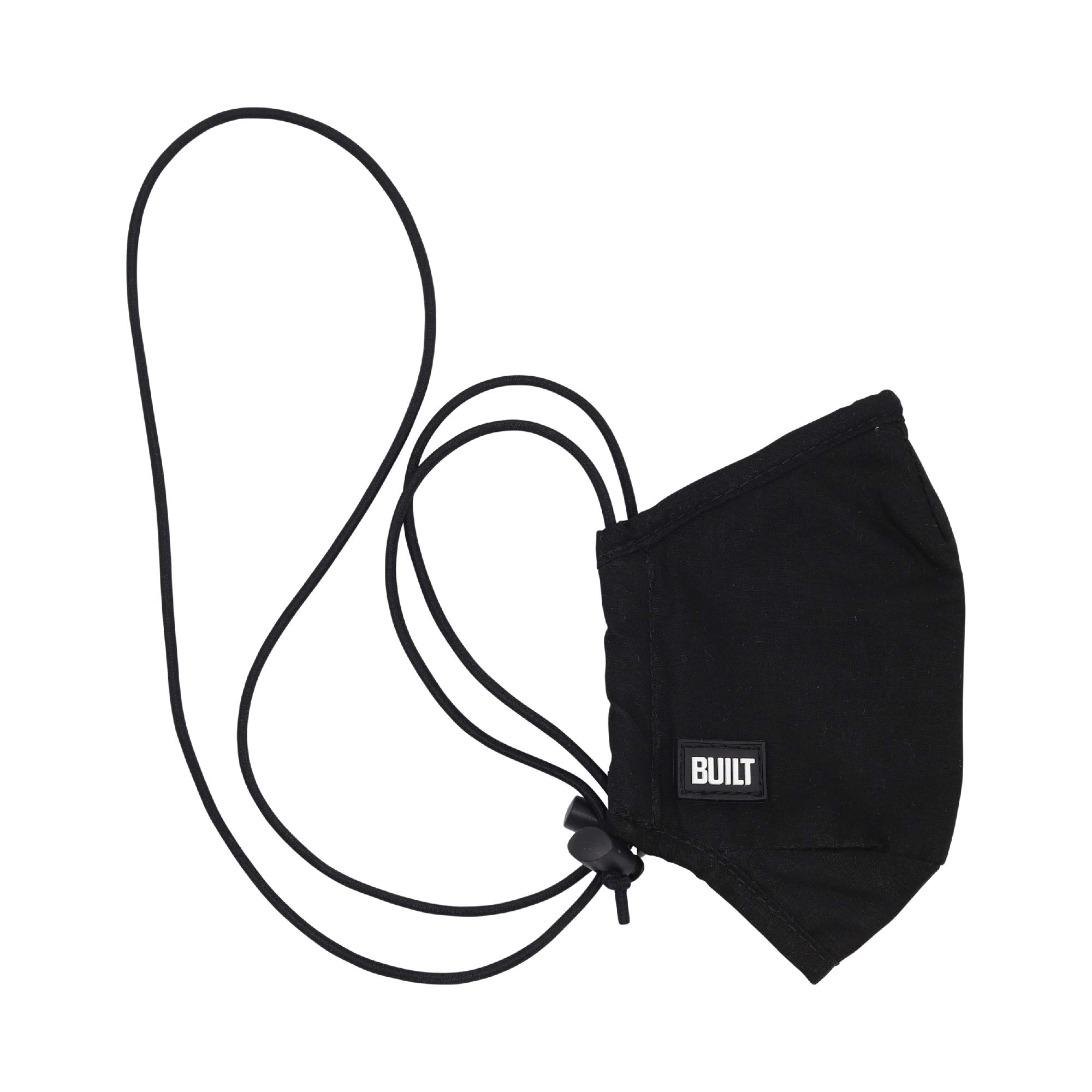 BUILT Washable and Breathable Cotton Face Mask with Adjustable Ear Loops, Nose Wire and PM2.5 Filters Black 5275422