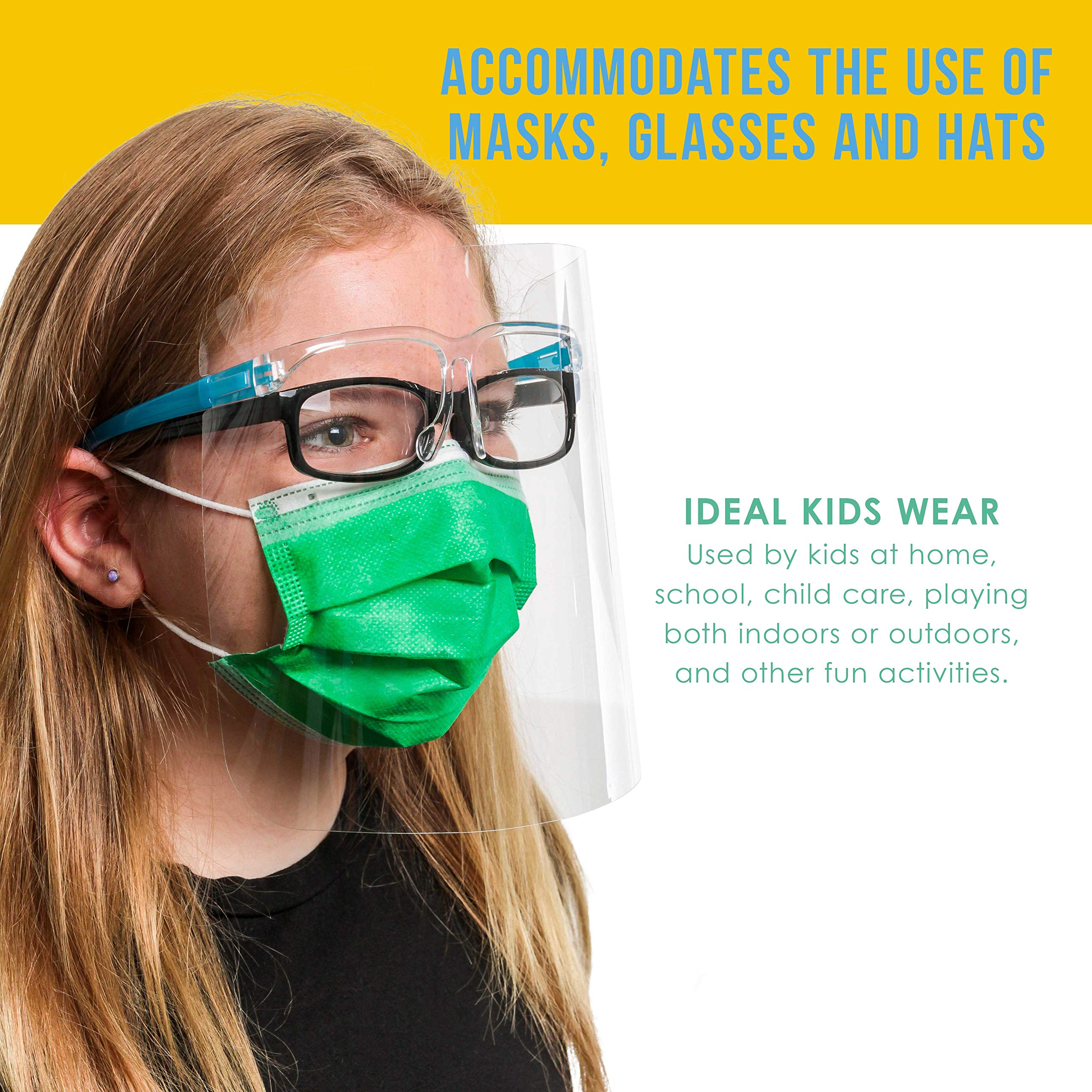 TCP Global Salon World Safety Kids Face Shields with Glasses Frames (Pack of 5) - 5 Colors, 1 Each - Protective Face Shields