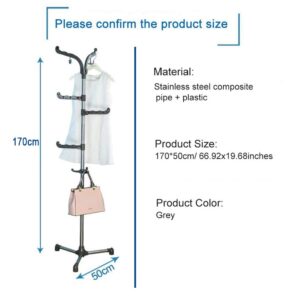 NSYNSY Metal Coat Stand Free Standing Hall Tree Coat Rack Stand Hooks Home Office Entryway Space Saver Gray