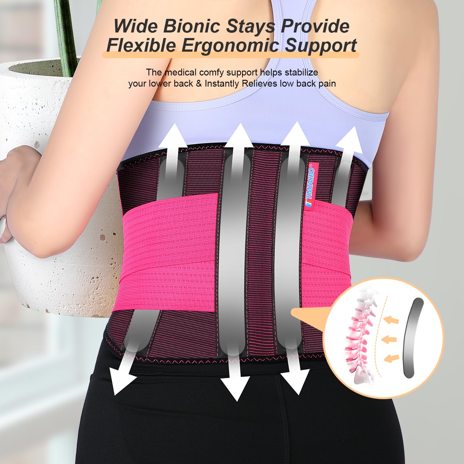 T TIMTAKBO 2.0 Version Lower Back Brace for Pain Relief, Back Brace for Lifting at Work, Back Brace for Herniated Disc and Sciatica, Back Support Belt for Women (Red, S/M Fits 26"-32" Belly Waist)