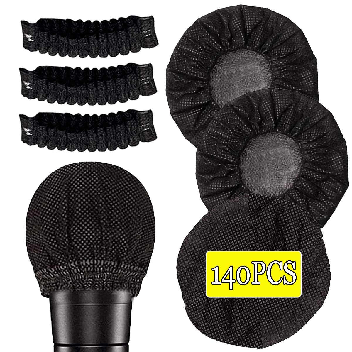 140 Pieces Disposable Microphone Cover Non-Woven Microphone Cover Windscreen Mic Cover Protective Cap for KTV Recording Room News Gathering, 3 Inch (Black)