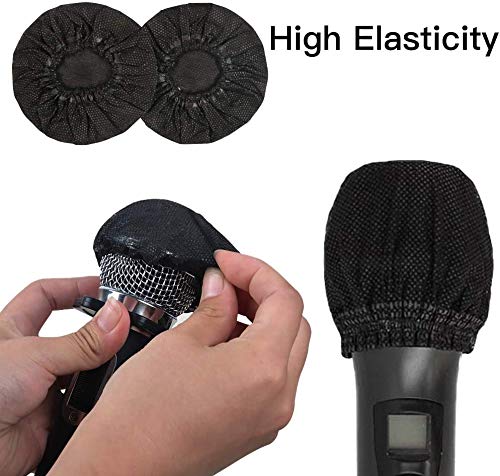 140 Pieces Disposable Microphone Cover Non-Woven Microphone Cover Windscreen Mic Cover Protective Cap for KTV Recording Room News Gathering, 3 Inch (Black)