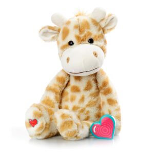 my baby's heartbeat bear recordable stuffed animals 20 sec heart voice recorder for ultrasounds and sweet messages playback, perfect gender reveal for moms to be, giraffe