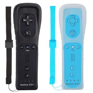 ecrab wii remote controller (2 pack) with motion plus compatible with wii and wii u console wii remote controller with shock function (black+blue)