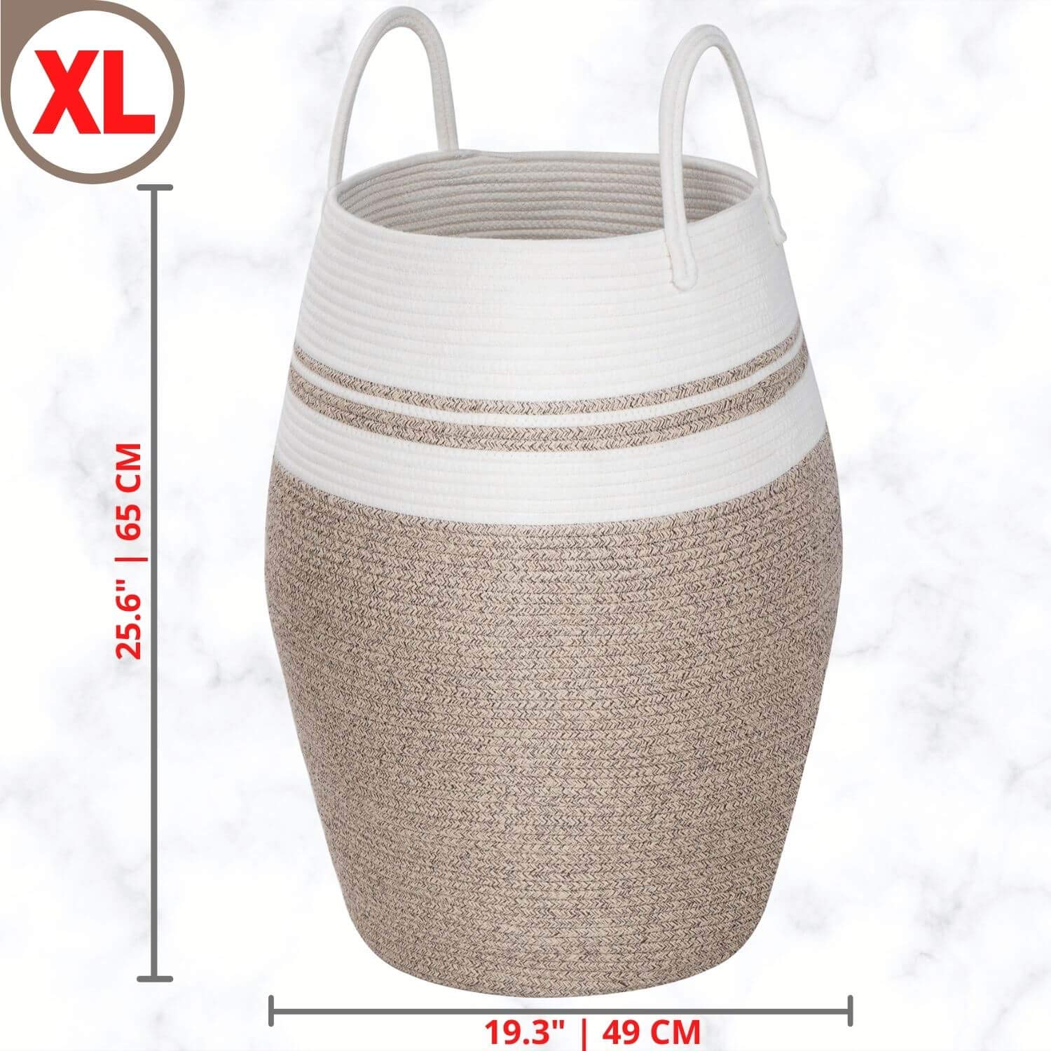 MINTWOOD Design Extra Large 25.6 Inches High Decorative Woven Cotton Rope Basket, Tall Laundry Hamper with Handles, Blanket Basket Living Room, Storage Baskets for Toys, Throws, Pillow, Towel, Brown