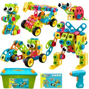 nxone 195 pcs educational stem toys for boys and girls ages 3 4 5 6 7 8 9 10 construction building blocks toy building sets kids toys creative activities games with storage box