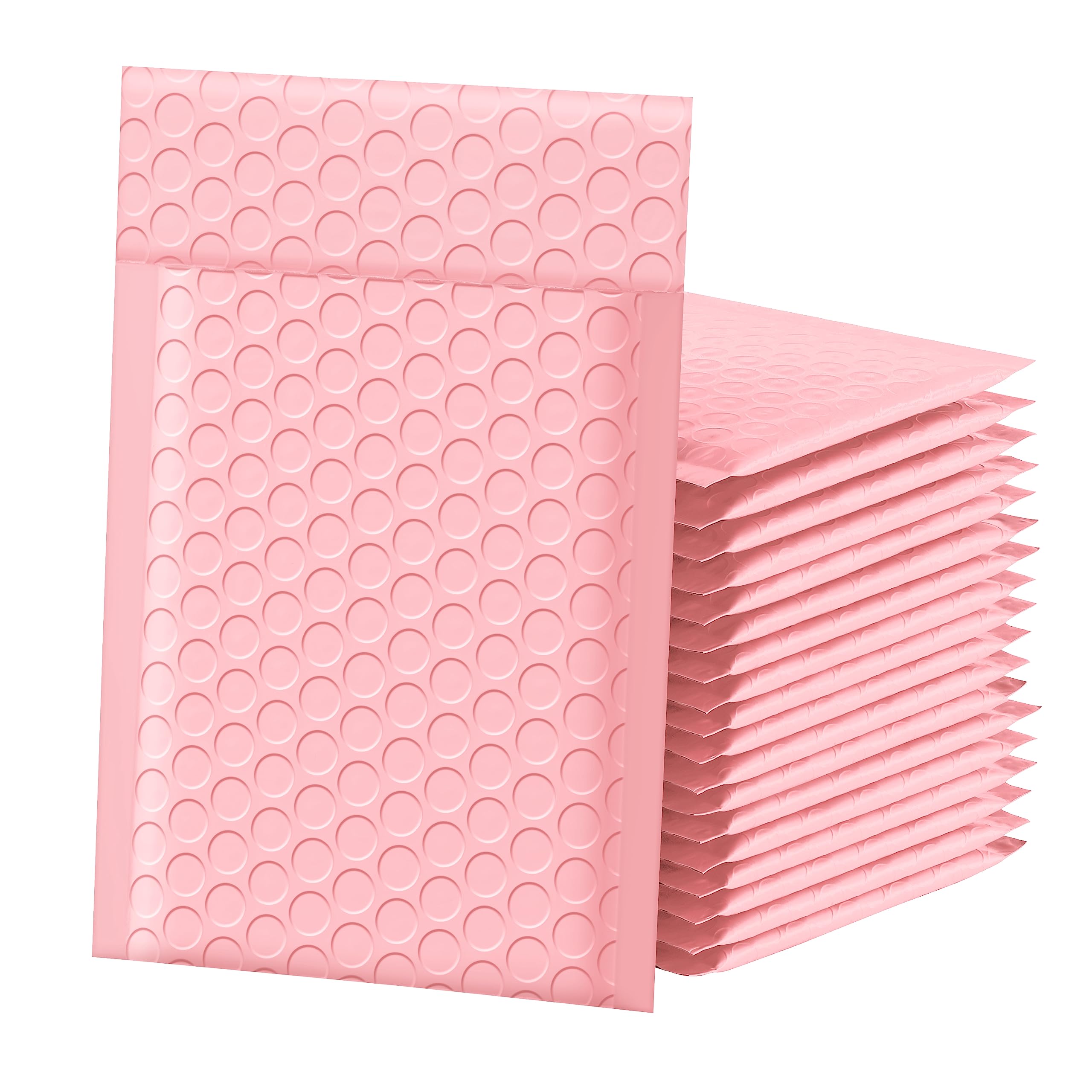 Famagic Bubble Mailers 4x8 Inch 50pc Light Pink Shipping Bags, Chic Packaging Bags For Small Business, Colored Padded Mailing Envelopes, Opaque Matte Self Seal Bubble Poly Mailers Bulk #000