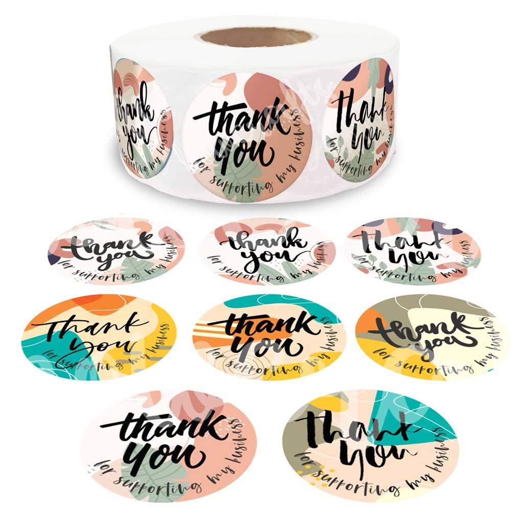 Howcrafts Thank You Stickers Roll of 500 | Abstract Posse 1.5" in 8 Designs | Round Thank You Labels | Gracias Stickers for Small Business | Packaging Stickers for Poly Mailer, Poshmark Supplies