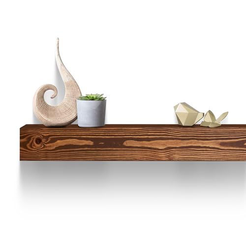 Fireplace Mantel, Natural Wood Floating Shelves, Easy to Install Rustic Shelving, Water-Based Paint, 72 Inch, Aged Oak - Luxe Shelf Group