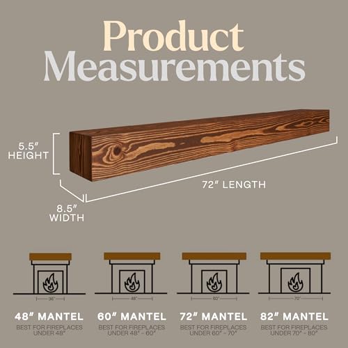 Fireplace Mantel, Natural Wood Floating Shelves, Easy to Install Rustic Shelving, Water-Based Paint, 72 Inch, Aged Oak - Luxe Shelf Group