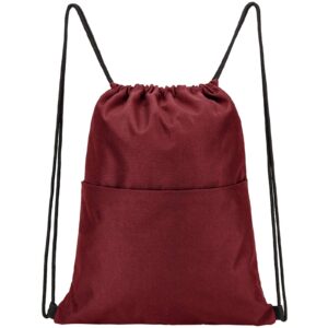 vorspack drawstring backpack water resistant string bag sports sackpack gym sack with side pocket for men women - maroon