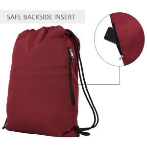 Vorspack Drawstring Backpack Water Resistant String Bag Sports Sackpack Gym Sack with Side Pocket for Men Women - Maroon