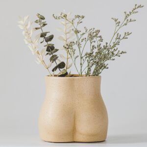 body vase female form, butt planter, cheeky flower vases w/drainage, speckled matte nude ceramic, women booty shaped sculpture, modern boho decor plant pot feminist cute minimalist chic small bathroom