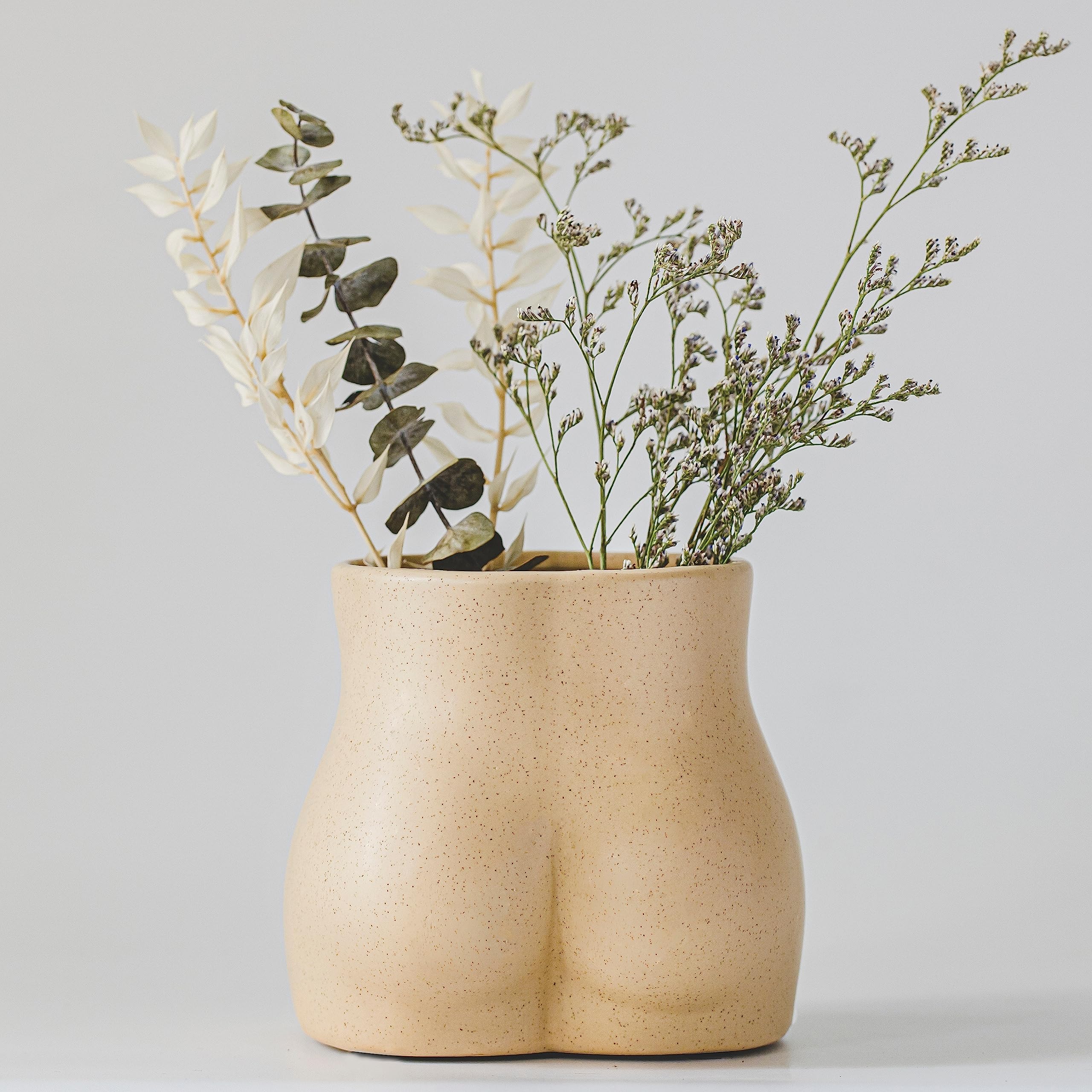 Body Vase Female Form, Butt Planter, Cheeky Flower Vases w/Drainage, Speckled Matte Nude Ceramic, Women Booty Shaped Sculpture, Modern Boho Decor Plant Pot Feminist Cute Minimalist Chic Small Bathroom