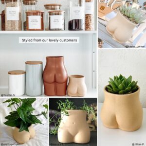 Body Vase Female Form, Butt Planter, Cheeky Flower Vases w/Drainage, Speckled Matte Nude Ceramic, Women Booty Shaped Sculpture, Modern Boho Decor Plant Pot Feminist Cute Minimalist Chic Small Bathroom