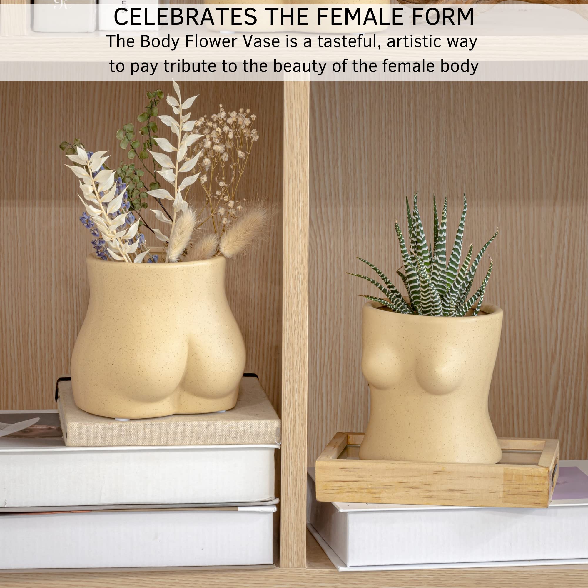 Body Vase Female Form, Butt Planter, Cheeky Flower Vases w/Drainage, Speckled Matte Nude Ceramic, Women Booty Shaped Sculpture, Modern Boho Decor Plant Pot Feminist Cute Minimalist Chic Small Bathroom