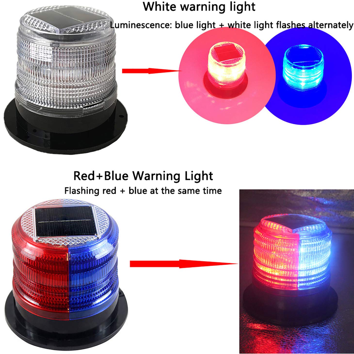 RISOON Solar Strobe Warning Safety Flashing Light/Ceiling Strobe Light, with Strong Magnetic Base Waterproof for Construction, Traffic, Factory, Crane Tower, Boat Navigation (Red)