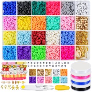 zoyomax friendship bracelet kit,4880 pcs clay beads for bracelet making,6mm 20 colors flat round polymery heishi beads, letter beads and elastic strings for diy bracelets necklace jewelry making