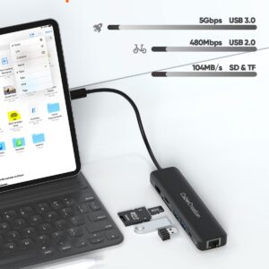 USB C Hub with Ethernet, CableCreation 7 in 1 4k@60Hz HDMI USB C Multiport Adapter with 100W PD, 2 USB 3.0 Ports, SD/TF Cards Reader Compatible for MacBook Pro/Air M1 M2, iPad Pro/Air, Dell XPS, HP