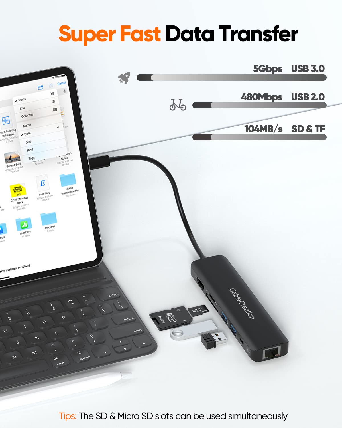 USB C Hub with Ethernet, CableCreation 7 in 1 4k@60Hz HDMI USB C Multiport Adapter with 100W PD, 2 USB 3.0 Ports, SD/TF Cards Reader Compatible for MacBook Pro/Air M1 M2, iPad Pro/Air, Dell XPS, HP