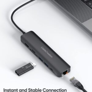 USB C Hub with Ethernet, CableCreation 7 in 1 4k@60Hz HDMI USB C Multiport Adapter with 100W PD, 2 USB 3.0 Ports, SD/TF Cards Reader Compatible for MacBook Pro/Air M1 M2, iPad Pro/Air, Dell XPS, HP