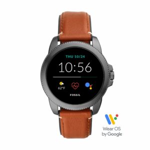 fossil 44mm gen 5e stainless steel touchscreen smart watch with heart rate, color: black (model: ftw4056)