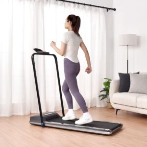 AW Foldable Electric Treadmill 2 in 1 Under Desk Compact Motorized Running Jogging Machine for Home Office Gym Exercise Apartment Basement Workout, Black