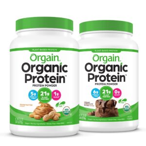 Orgain Organic Vegan Protein Powder (Peanut Butter, Creamy Chocolate Fudge) - 21g Plant Based Protein | Gluten Free | Dairy Free | No Sugar Added