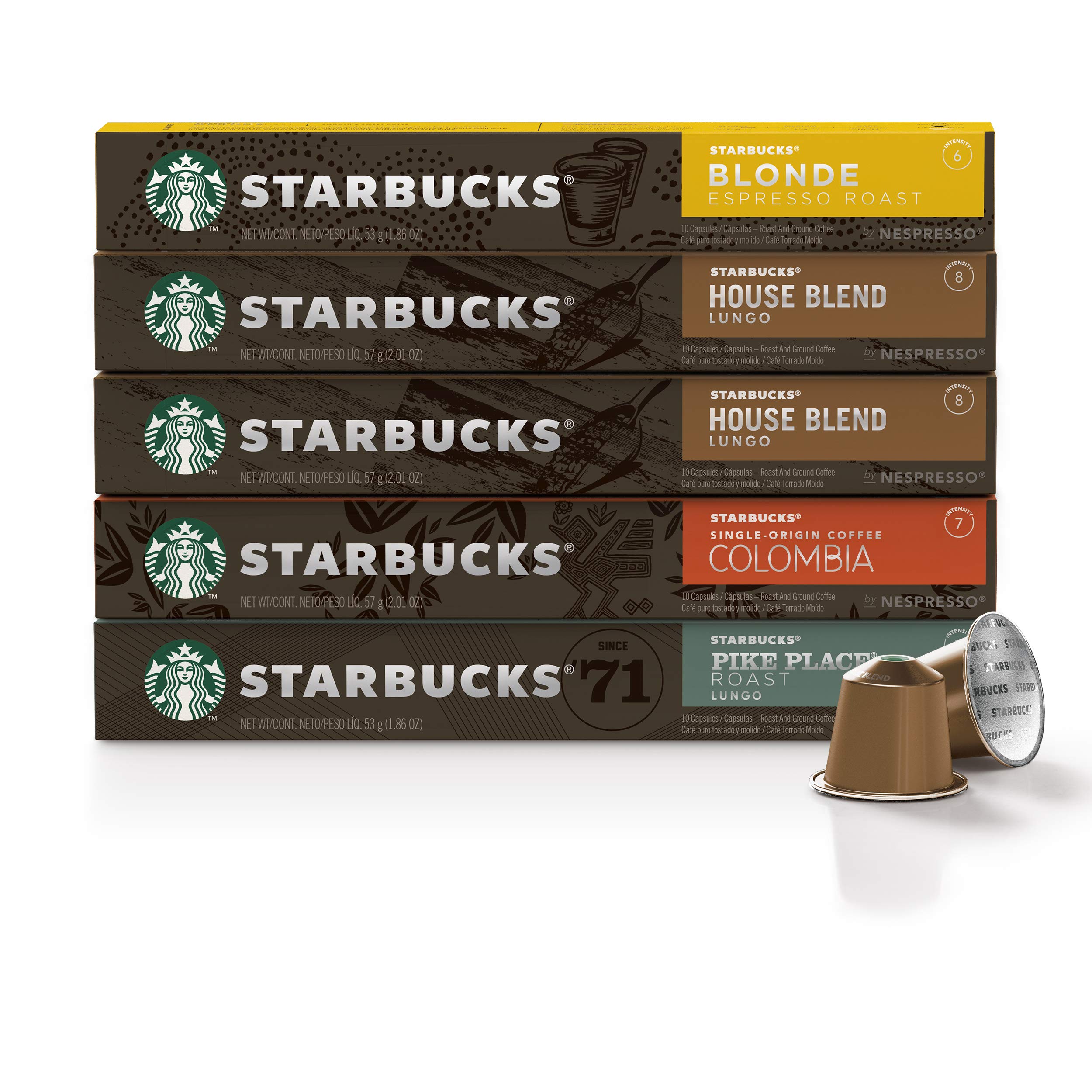 Starbucks by Nespresso Variety Pack Coffee Capsules (50-count) compatible with Nespresso Original Line System