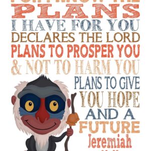 Lion King Christian Nursery Decor Set of 4 Prints - Mufasa, Pumba, Simba and Rafiki with Bible Verses