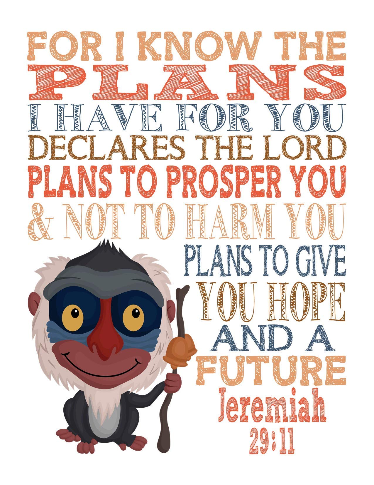 Lion King Christian Nursery Decor Set of 4 Prints - Mufasa, Pumba, Simba and Rafiki with Bible Verses