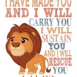 Lion King Christian Nursery Decor Set of 4 Prints - Mufasa, Pumba, Simba and Rafiki with Bible Verses